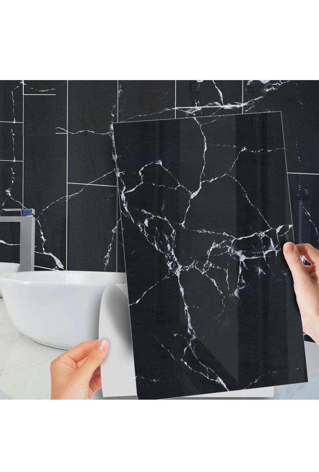 Set 10 x Placa autoadeziva pentru perete tip marmura neagra, impermeab